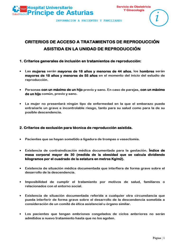 Criterios para Reproducción Asistida | PDF | Fertilización en vitro ...