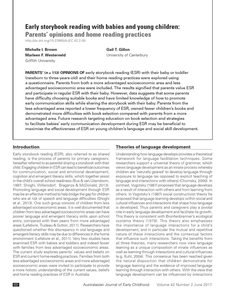 Early storybook reading with babies | PDF | Language Development | Language Acquisition