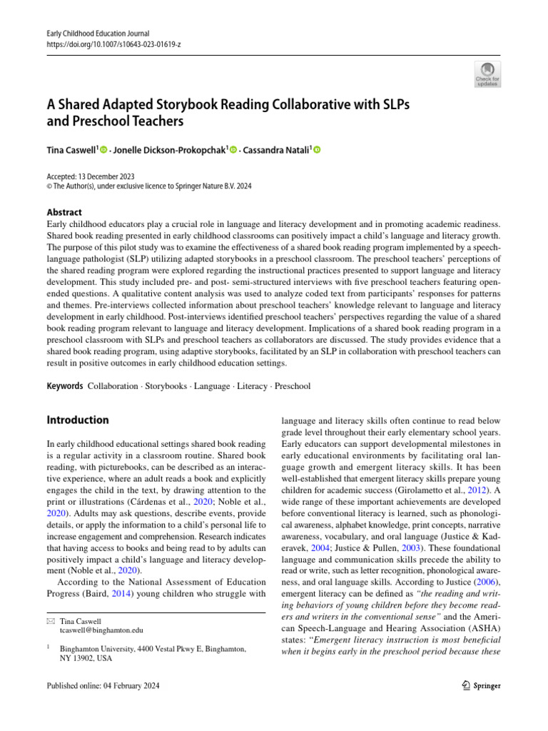 A Shared Adapted Storybook Reading Collaborative with SLPs and Preschool Teachers | PDF ...