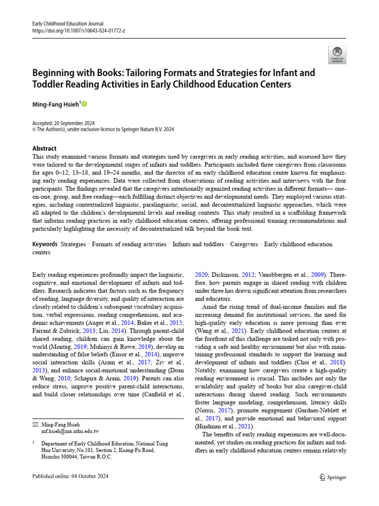 Beginning With Books Tailoring Formats and Strategies For Infant and ...