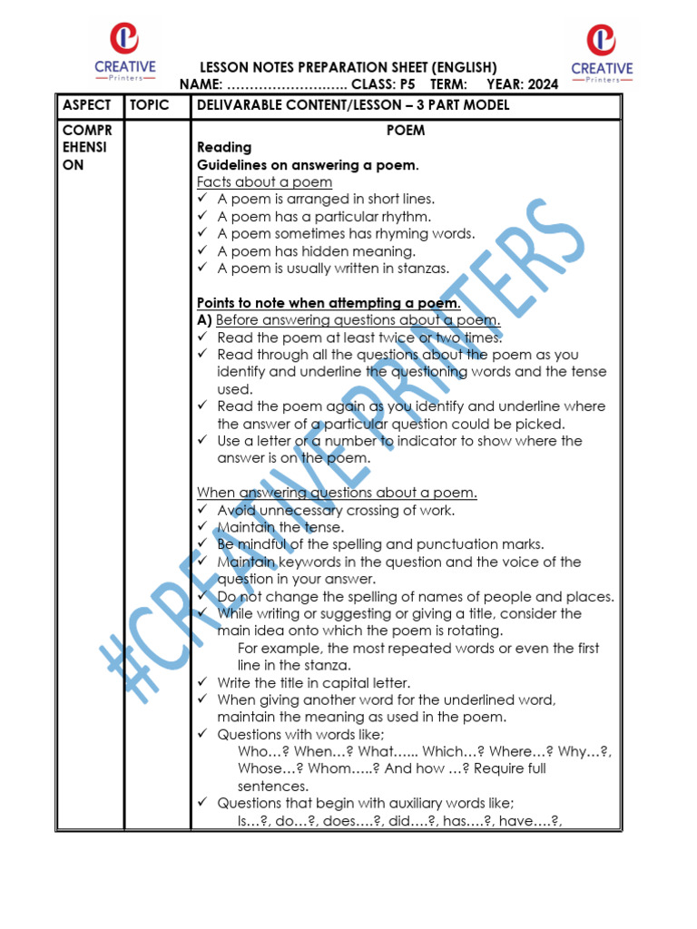 Comprehension P5 Term Ii | PDF | Poetry | Question