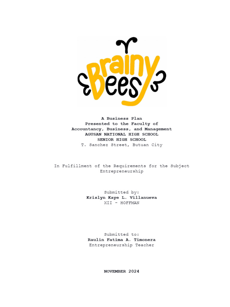Brainy Bees Business Plan | PDF | Expense | Balance Sheet