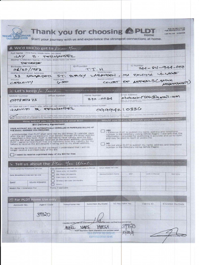 PLDT Upgrade Application | PDF