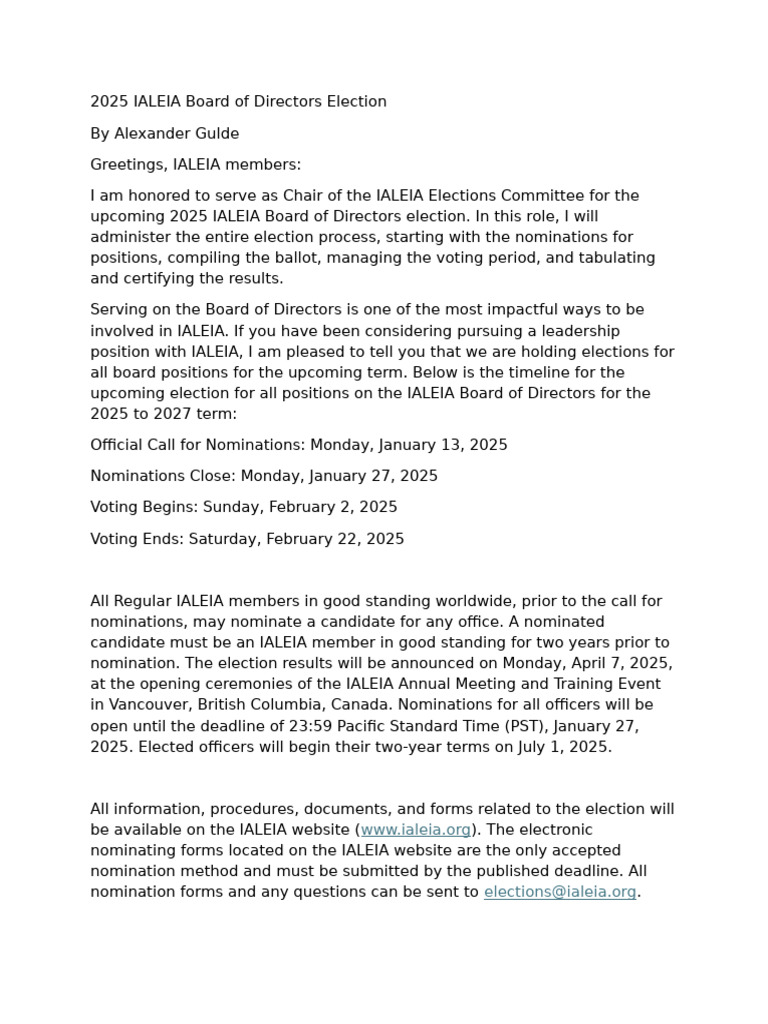 Election Message From Election Chair | PDF | Presidents Of The United ...