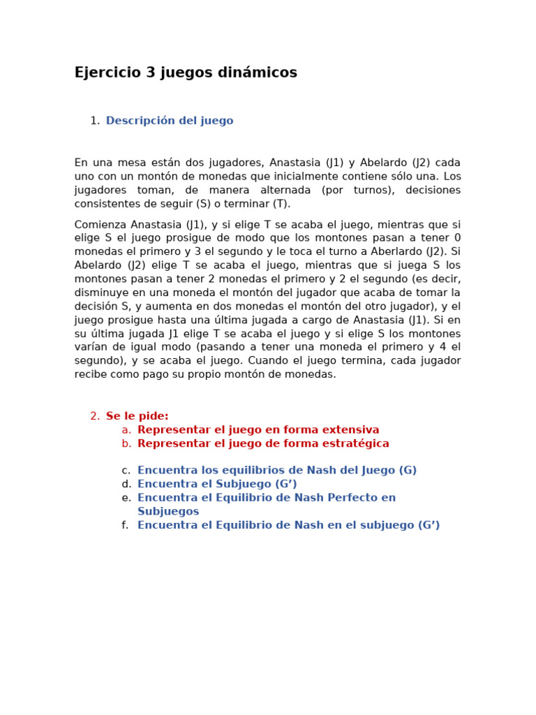 Ejercicio de Práctica de La Materia Teoría de Juegos | PDF