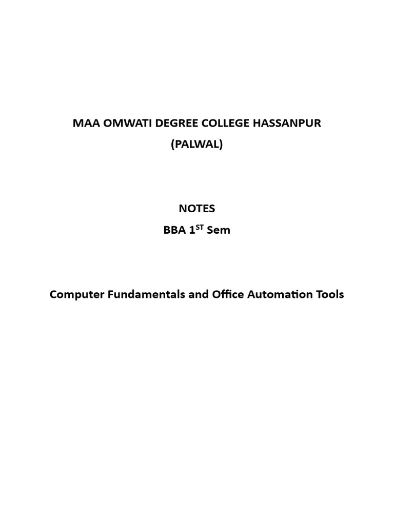 Computer Fundamentals Office Automation Tools Notes | PDF | Microsoft ...