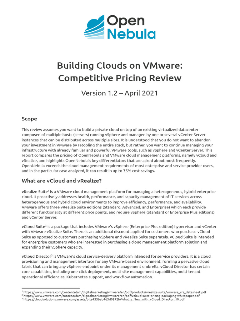 OpenNebula - Building Clouds On VMware - Competitive Pricing Review r1 ...