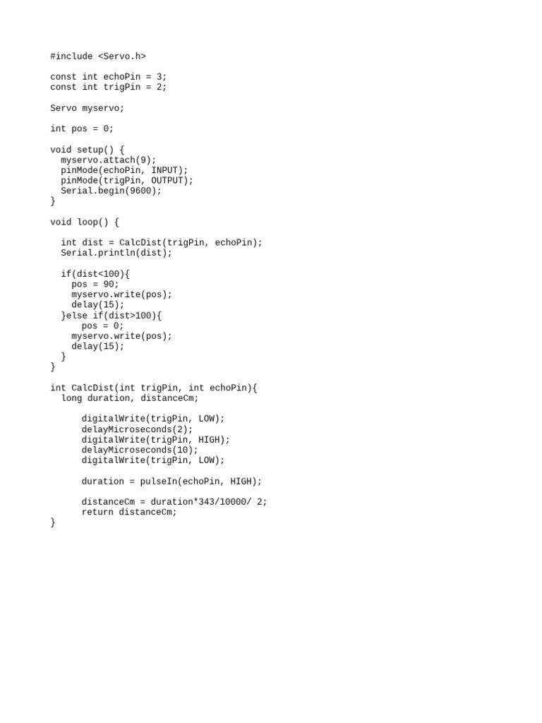 Ultrasonic Sensor Servo Control Code | PDF