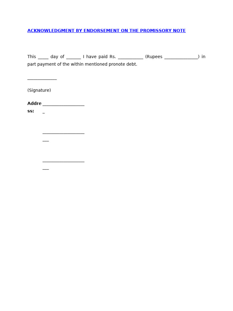 Acknowledgment by Endorsement On The Promissory Note | PDF