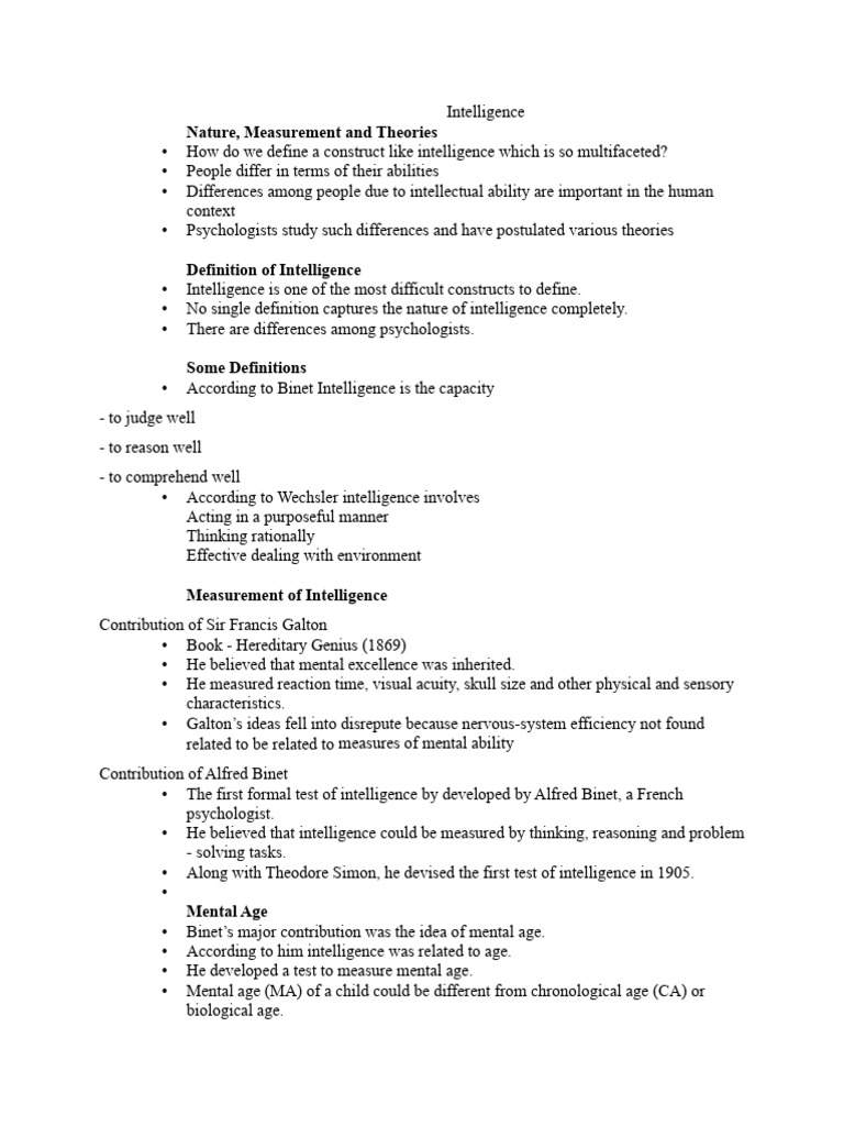 Intelligence - Brief notes | PDF | Intelligence | Intelligence Quotient