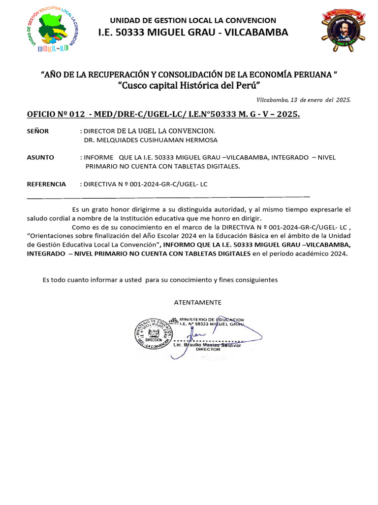 Oficio de No Contar Con Tabletas | PDF