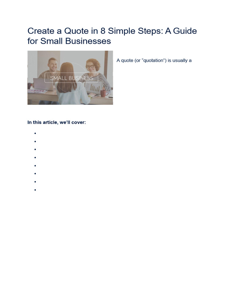 Small Biz Quote Creation Guide | PDF | Prices | Microsoft Word