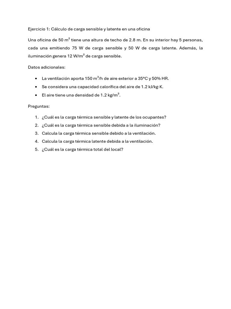 Ejercicio Cargas Térmicas. | PDF | Capacidad calorífica | Calor