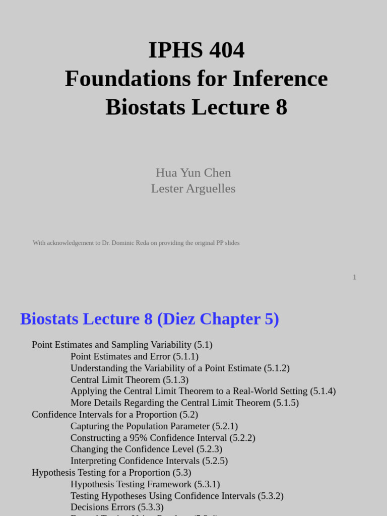 Biostats Lecture 8 Foundations For Inference Pdf P Value Hypothesis