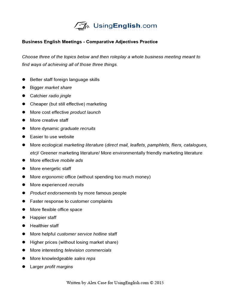 Business English Meetings Comparative Adjectives Practice | PDF ...