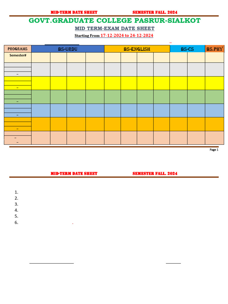 Fall 2024 Mid-Term Exam Schedule | PDF | Academic Term | Educational Stages
