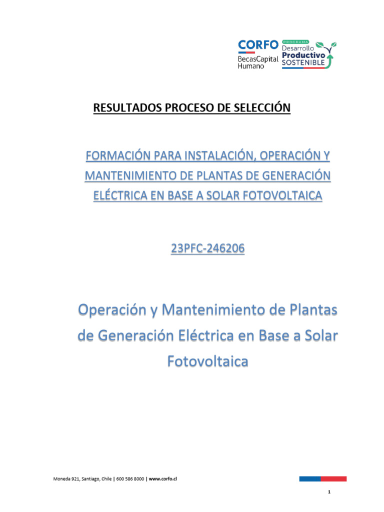 Nómina Resultados PFC Solar Curso Operación y Mantenimiento V1 | PDF ...