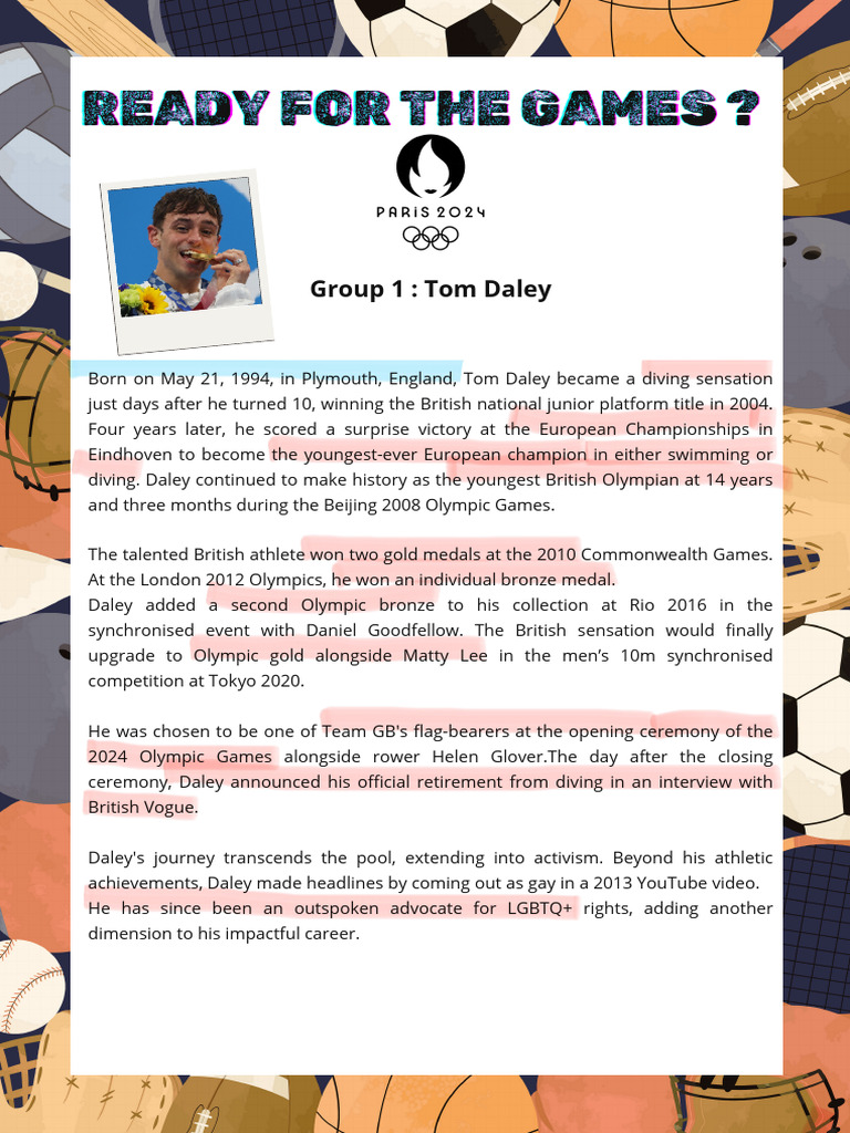 Partie 3 - An Athlete's Biography (Group 1 - Tom Daley) | PDF ...