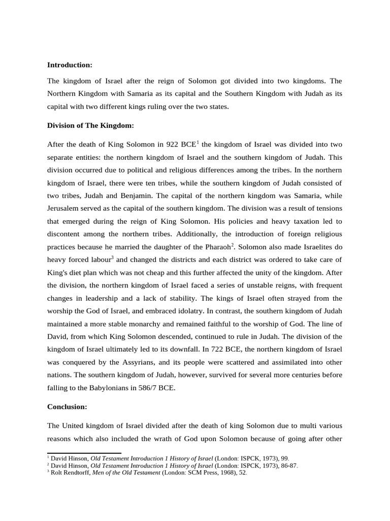 Division of Israel: Kingdoms Explained | PDF | Kingdom Of Judah | Solomons
