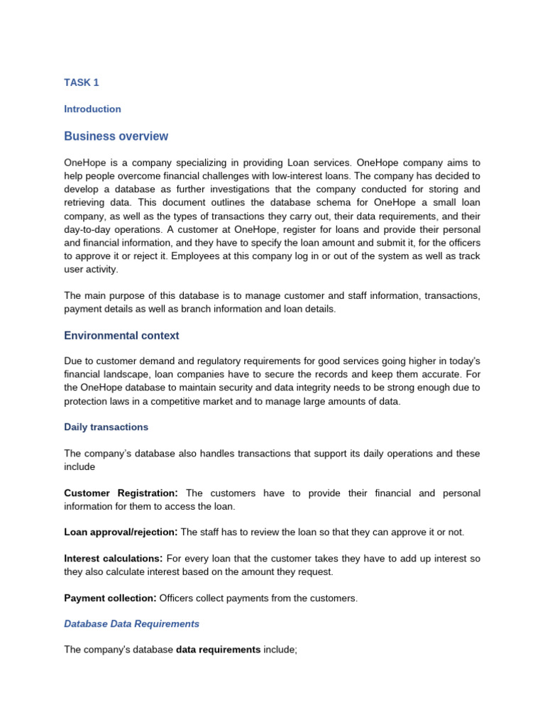 TASK 1 database | PDF | Loans | Databases