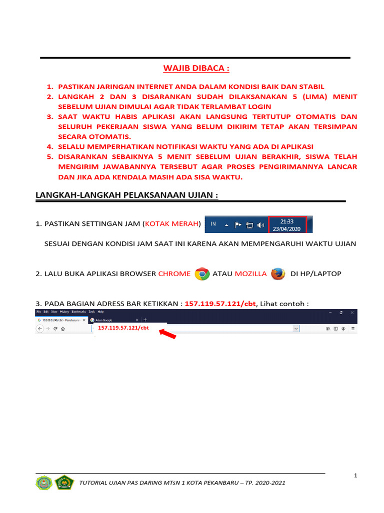 Panduan Ujian Daring MTsN 1 Pekanbaru | PDF