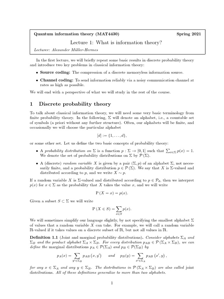 Lecture1 Pdf Random Variable Expected Value 0919