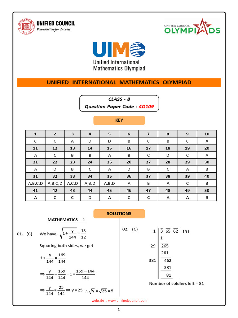 CL - 8 - UIMO-2024-Paper-4O109 Key | PDF | Mathematics