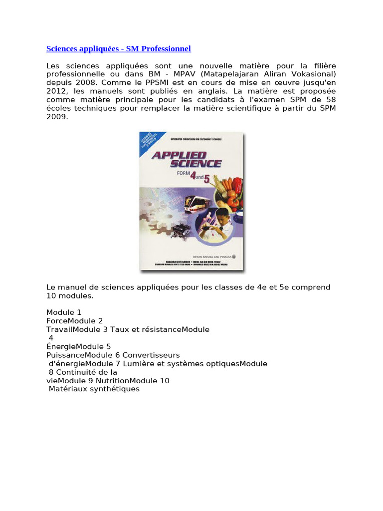 Manuel de Sciences Appliquées SPM | PDF