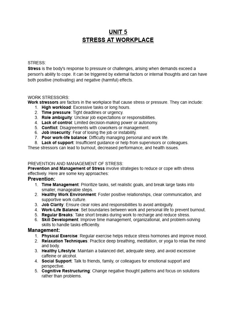 UNIT 5 OB | PDF | Stress (Biology) | Occupational Burnout