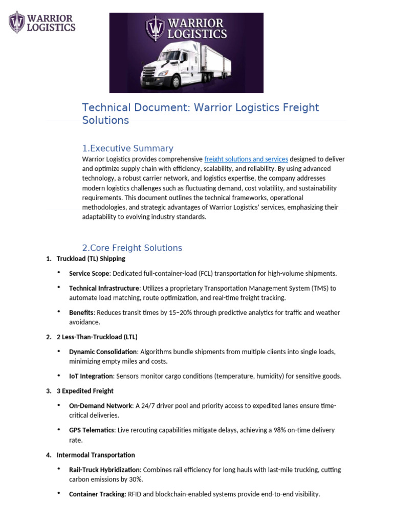 Warrior Logistics Freight Solutions Overview | PDF | Logistics | Cargo