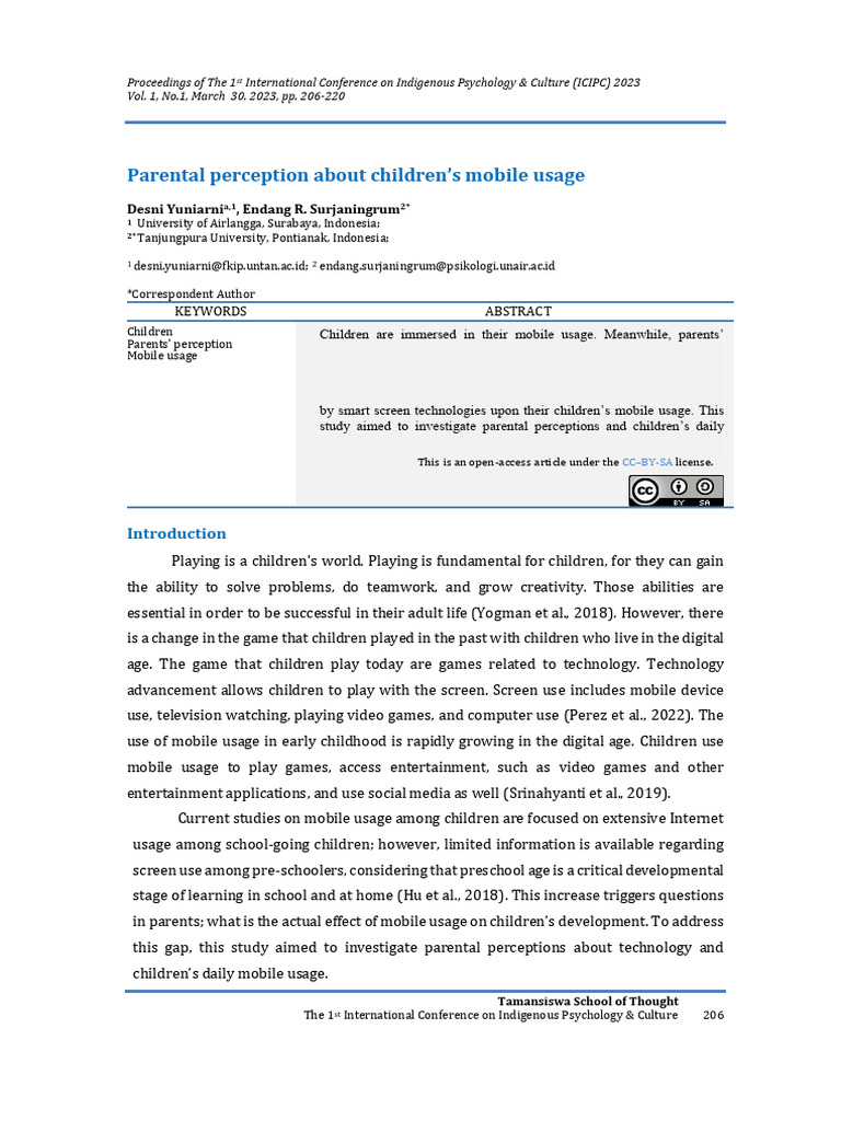 Parental Perception About Children's Mobile Usage: Desni Yuniarni ...