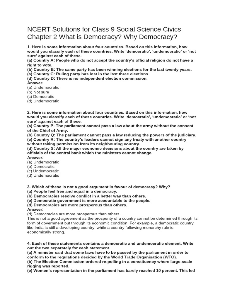 Civics Ch-1 NCERT Solutions | PDF | Democracy | Political Ideologies