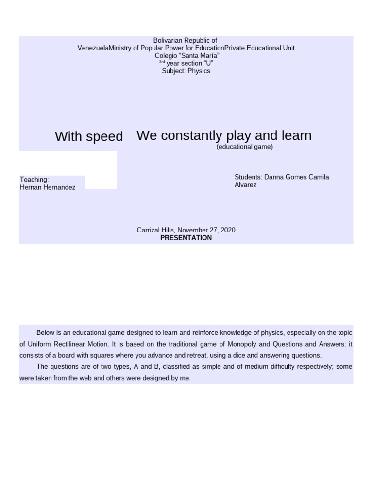 didactic physics game | PDF | Acceleration | Trajectory