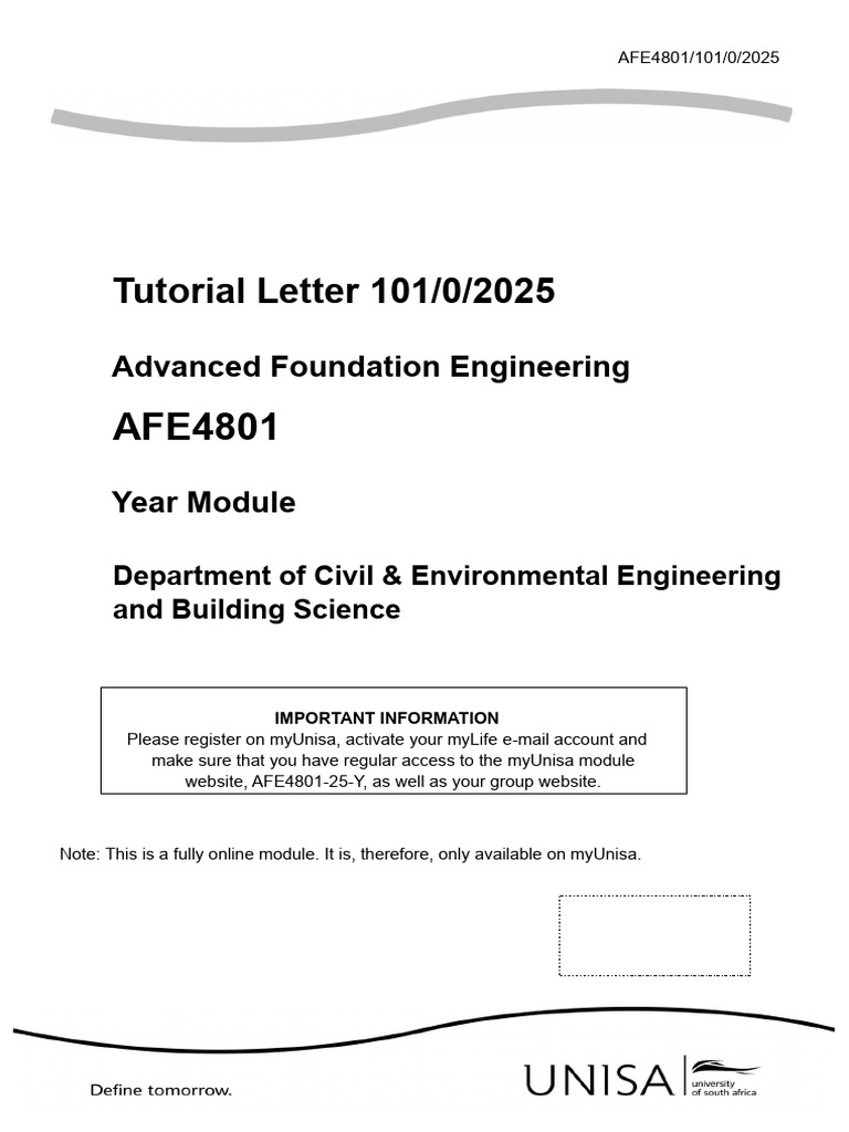 AFE4801 - Tutorial Letter - 2025 | PDF | Turnitin | Geotechnical ...