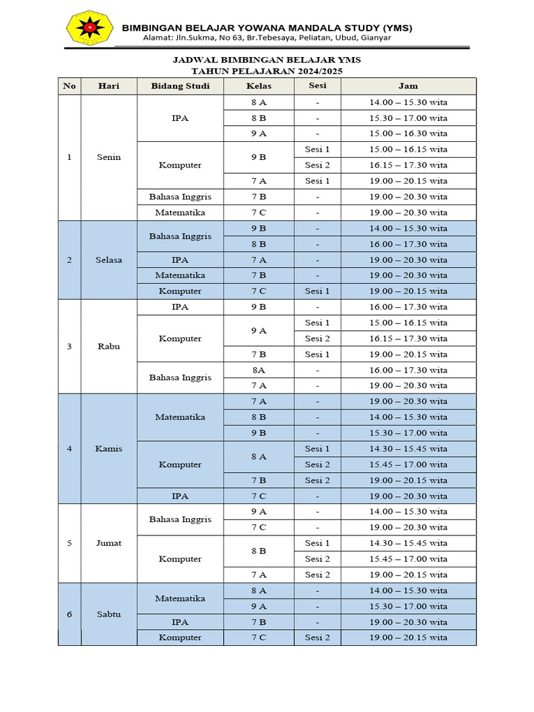 Jadwal YMS 2024-2025 | PDF