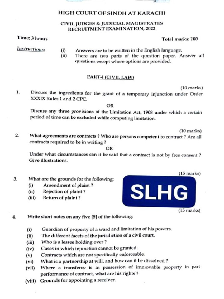 Sindh Civil Judge Exam Paper 2022 | PDF | Bail | Judiciaries