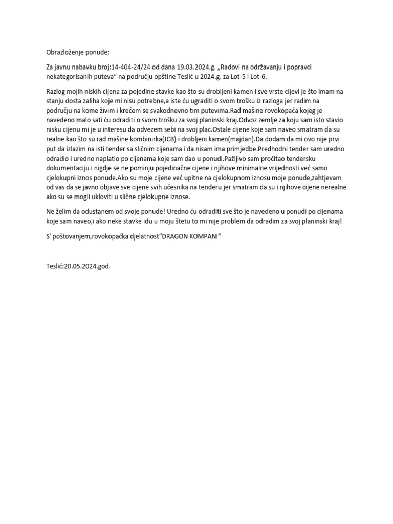 Obrazloženje Ponude 22 | PDF