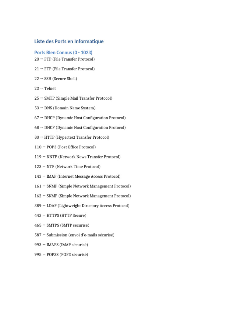 Liste des Ports Informatiques Connus | PDF