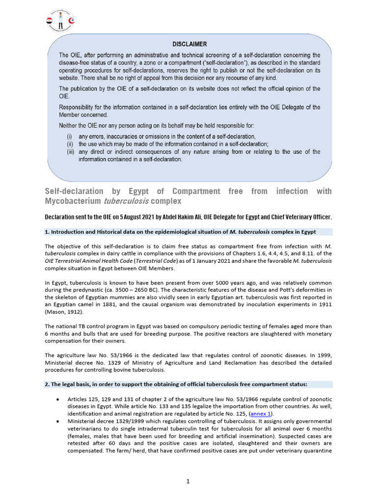 Declaration 2023 Egypt-Compartment-Free-Infection-With-M-Tuberculosis ...
