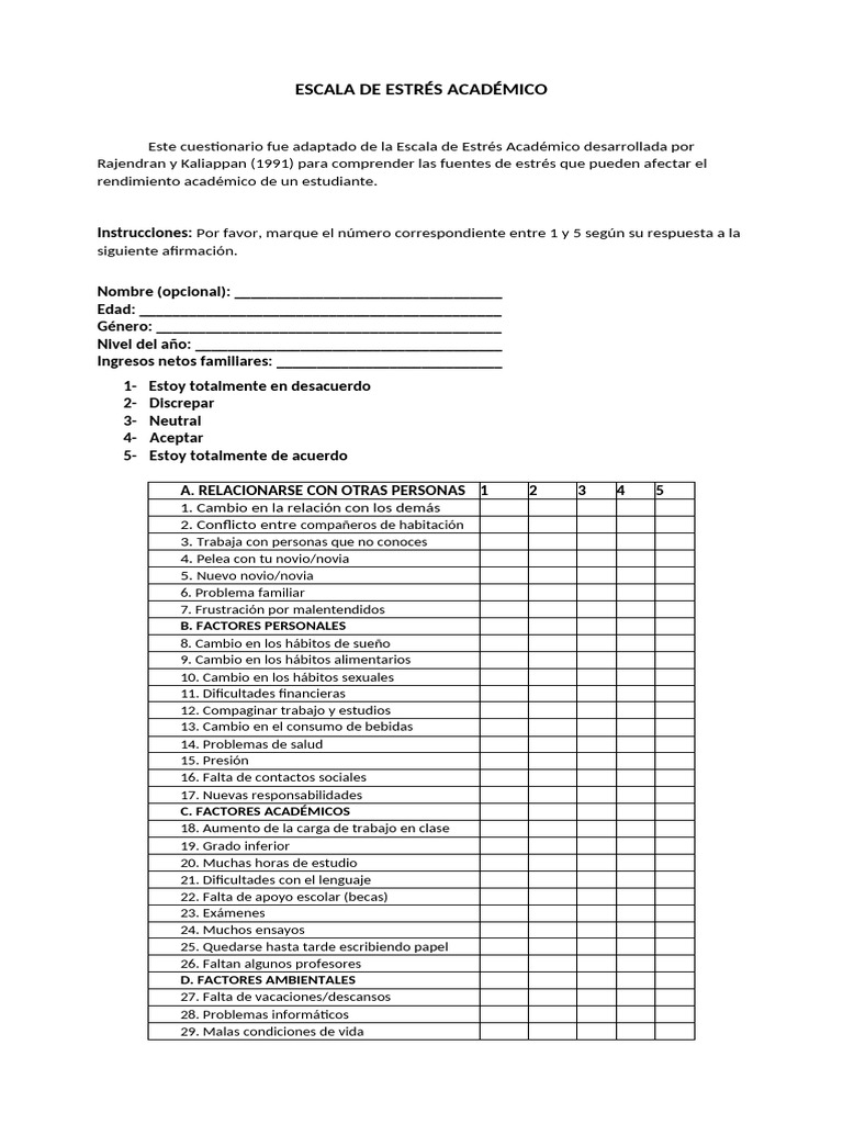 Escala de Estrés Académico 1 | PDF