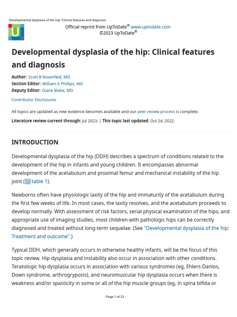 Developmental Dysplasia of The Hip Clinical Features and Diagnosis | PDF | Hip | Musculoskeletal ...