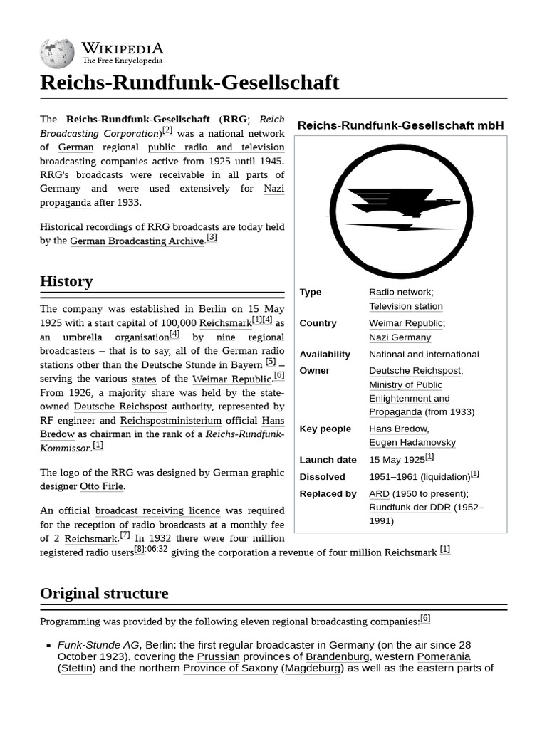 Reichs-Rundfunk-Gesellschaft History | PDF | Radio | Radio Broadcasting