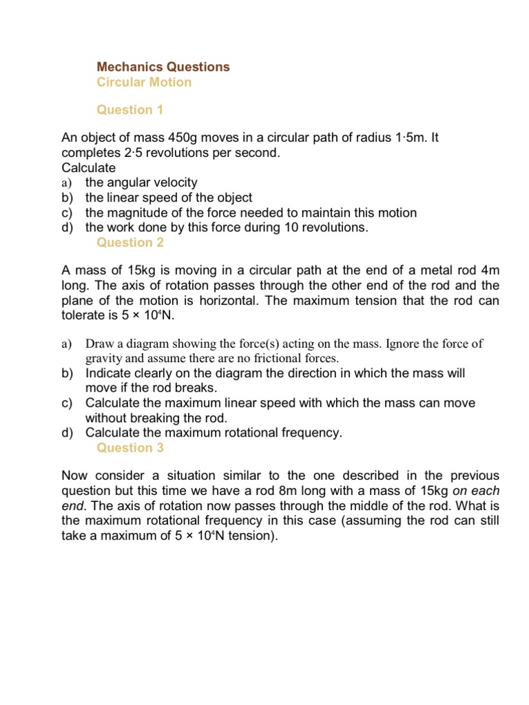 Circulat Motion Questions | PDF | Teaching Methods & Materials ...