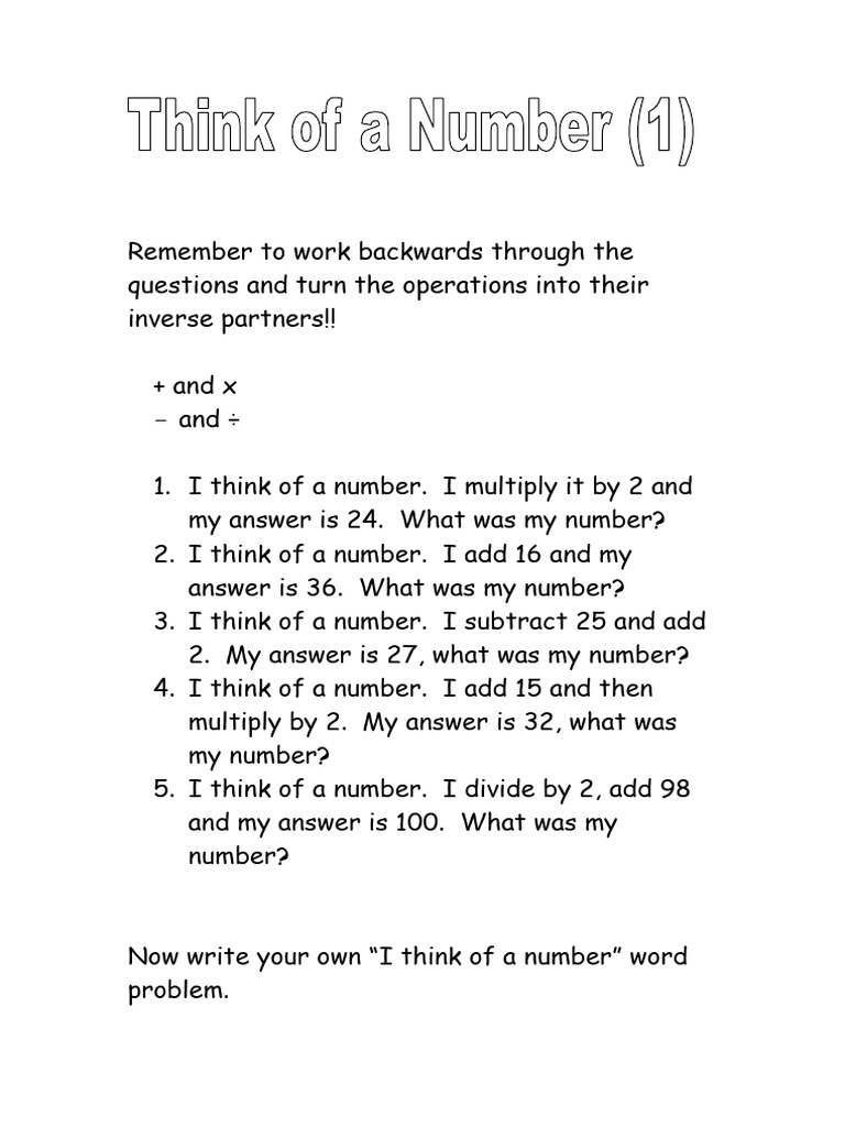 Maths Think of A Number | PDF | Mathematics | Arithmetic