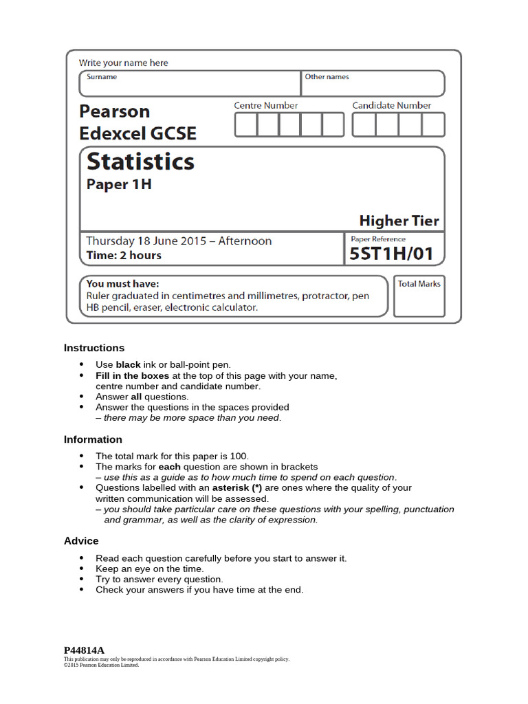 2015 June Statistics Higher | PDF | Statistical Theory | Statistical ...