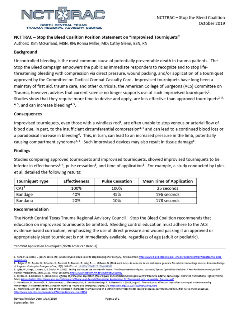 Stop The Bleed Position Statement BoD Approved | PDF | Medical ...