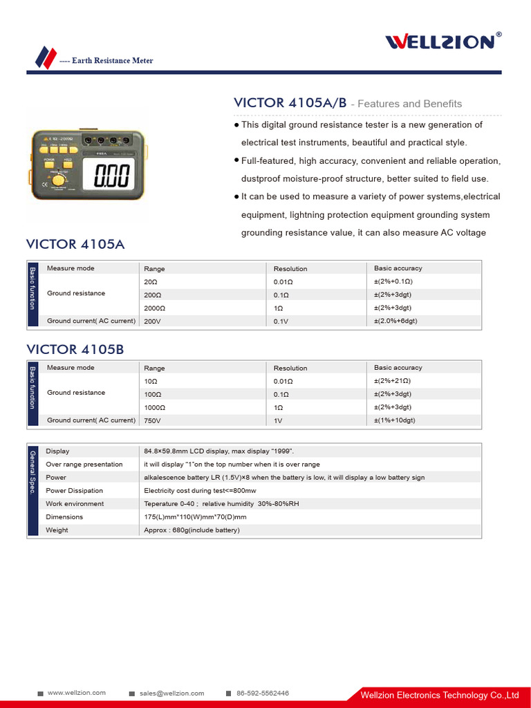 VICTOR-4105A Earth Tester | PDF | Alternating Current | Electrical ...