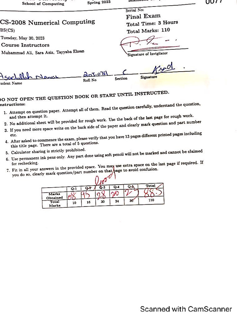 Numerical Computing Final Exam (Spring-2023) | PDF