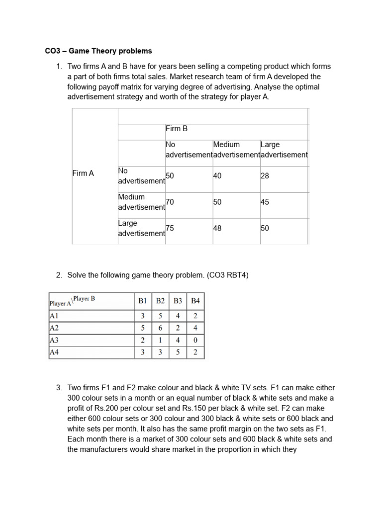 Game Theory Problems | PDF