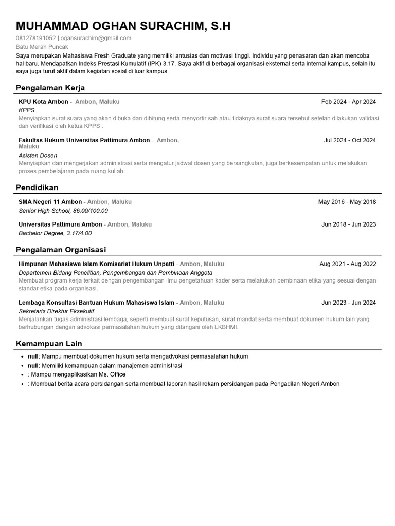CV Muhammad Oghan Surachim | PDF